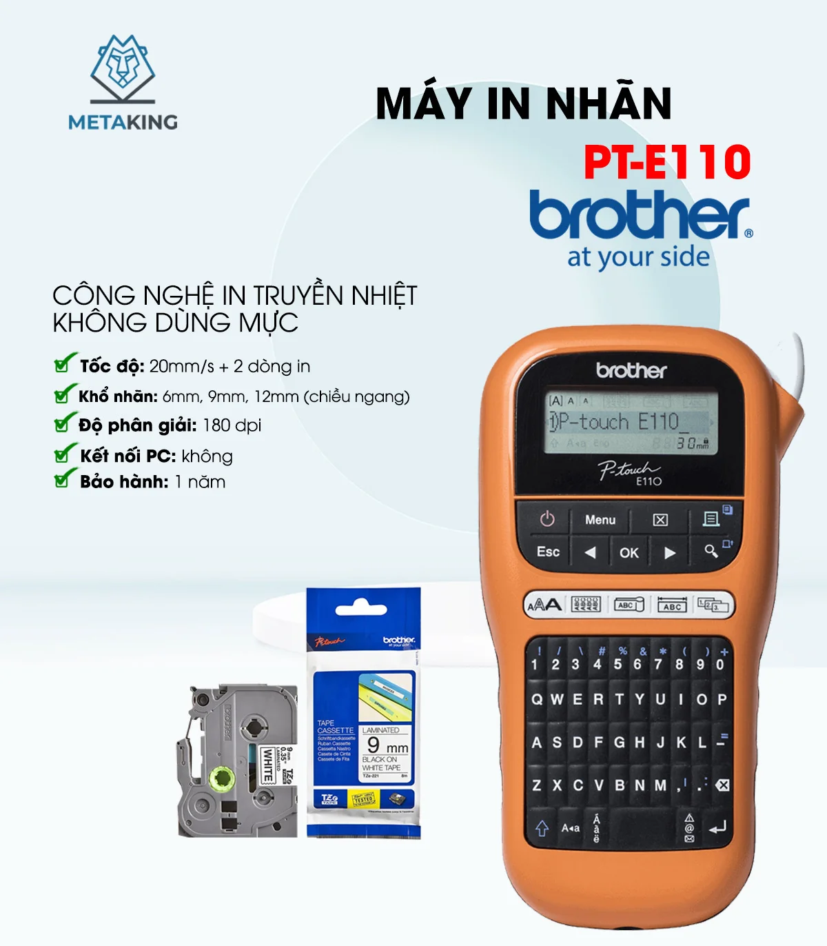 Brother PT-E110 | ⓿ | METAKING